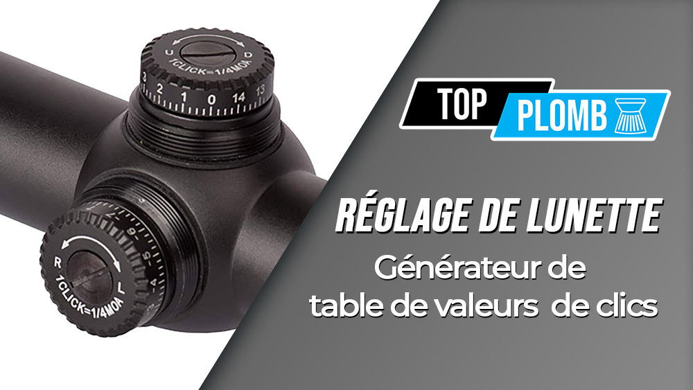 Générateur de tables de valeurs de clics graduation MOA mRad